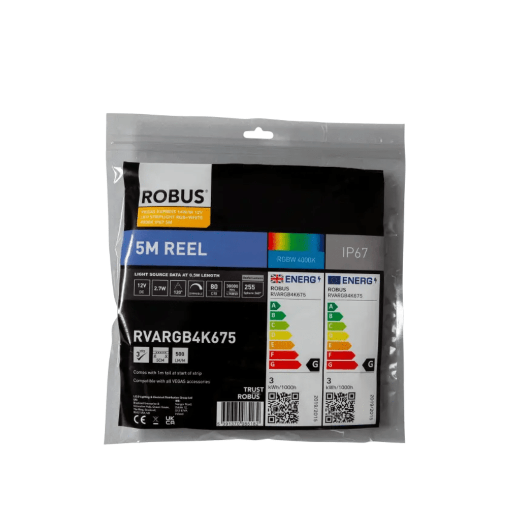Robus Vegas 14W/m 5m LED Striplight IP67, RGB / 4000K - RVARGB4K675 ...