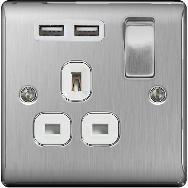 BG Nexus Metal Brushed Steel Single Switched 13A Power Socket With Usb ...