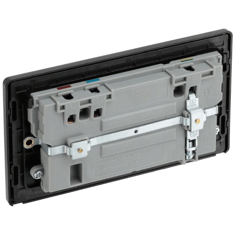 BG Evolve Matt Blue Double Switched 13A Power Socket + USB C 30W + USB ...