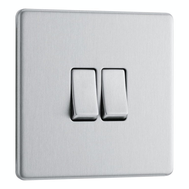 BG Screwless Flatplate Brushed Steel Double Switch, 10Ax 2 Way - FBS42 ...