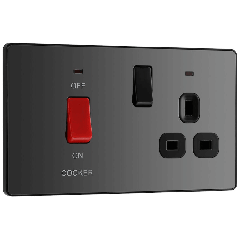 BG Evolve Black Chrome 45A 2-Pole Cooker Switch With 13A Switched Sock ...