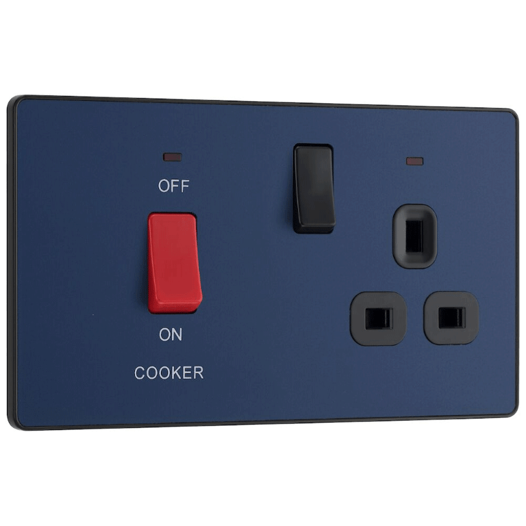 BG Evolve Matt Blue 45A 2-Pole Cooker Switch With 13A Switched Socket ...