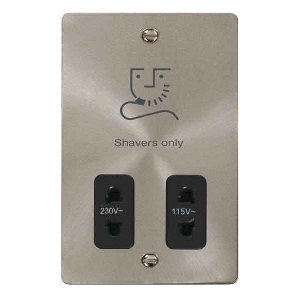 Click Scolmore Define Brushed Steel 2 Gang Shaver Socket With Black ...