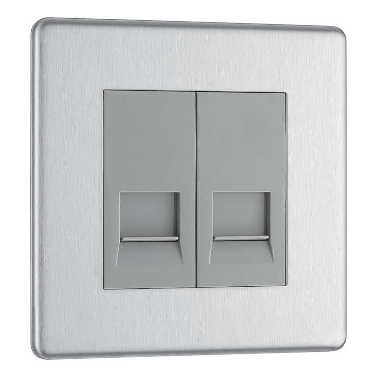 BG Screwless Flatplate Brushed Steel Double Slave Telephone Socket - F ...