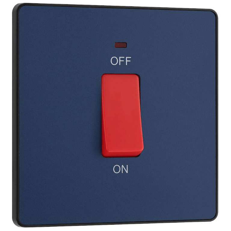 BG Evolve Matt Blue 45A Small Plate 2-Pole Switch With LED Power Indic ...