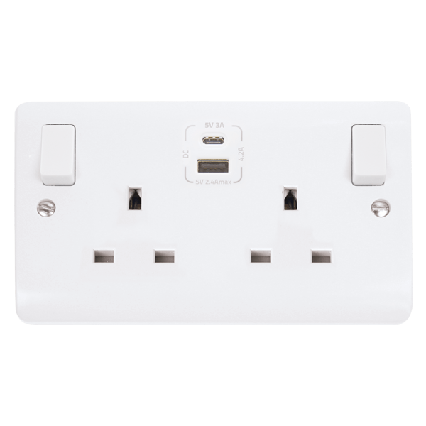 Click Scolmore Mode 13A 2 Gang TYPE A/C USB 4.2 Plug Socket White - CM ...