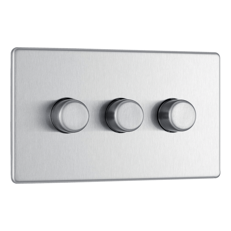 BG Screwless Flatplate Brushed Steel Triple Intelligent Led Dimmer Swi ...