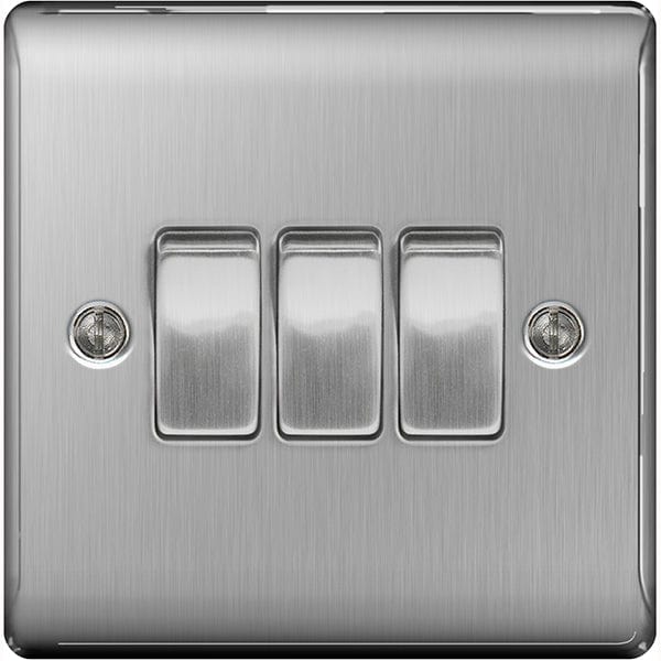 BG Nexus Metal Brushed Steel Triple Switch, 10Ax 2 Way - NBS43 ...