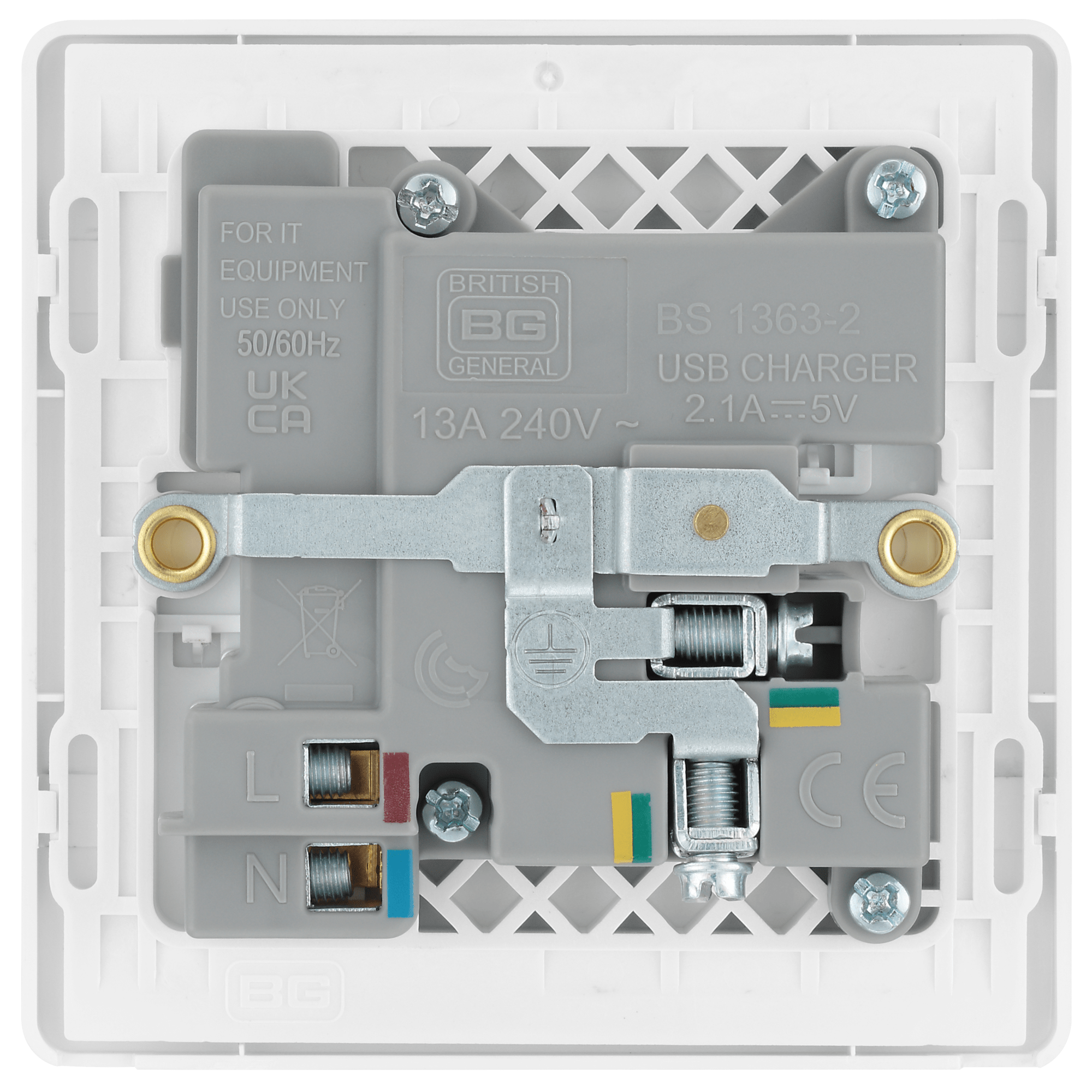 BG Evolve Pearl White Single Switched 13A Power Socket + 2 X USB (2.1A ...