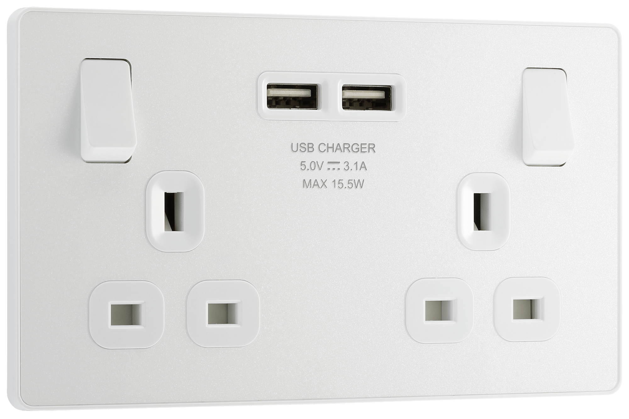 BG Evolve Pearl White Double Switched 13A Power Socket + 2 X USB (3.1A ...