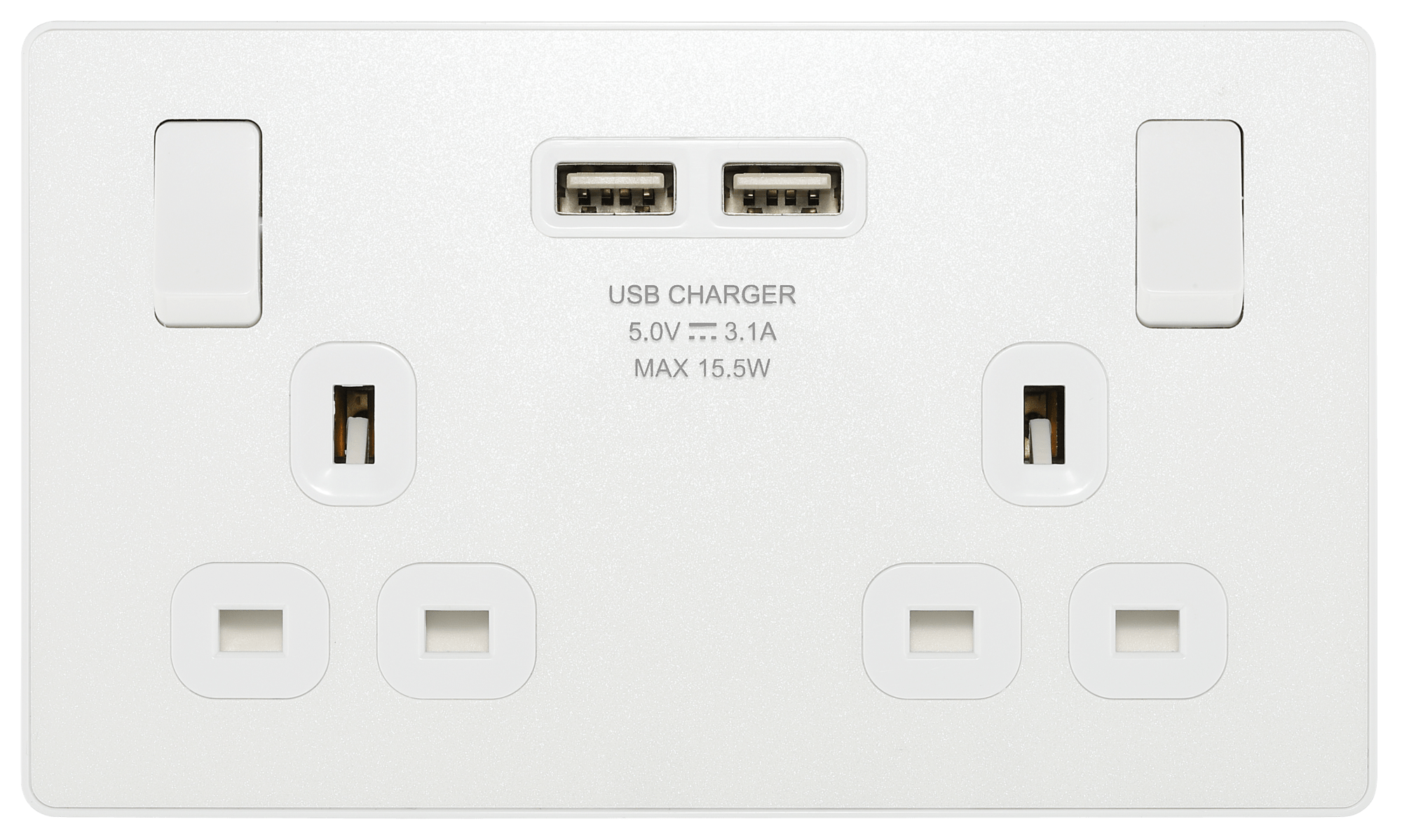 BG Evolve Pearl White Double Switched 13A Power Socket + 2 X USB (3.1A ...
