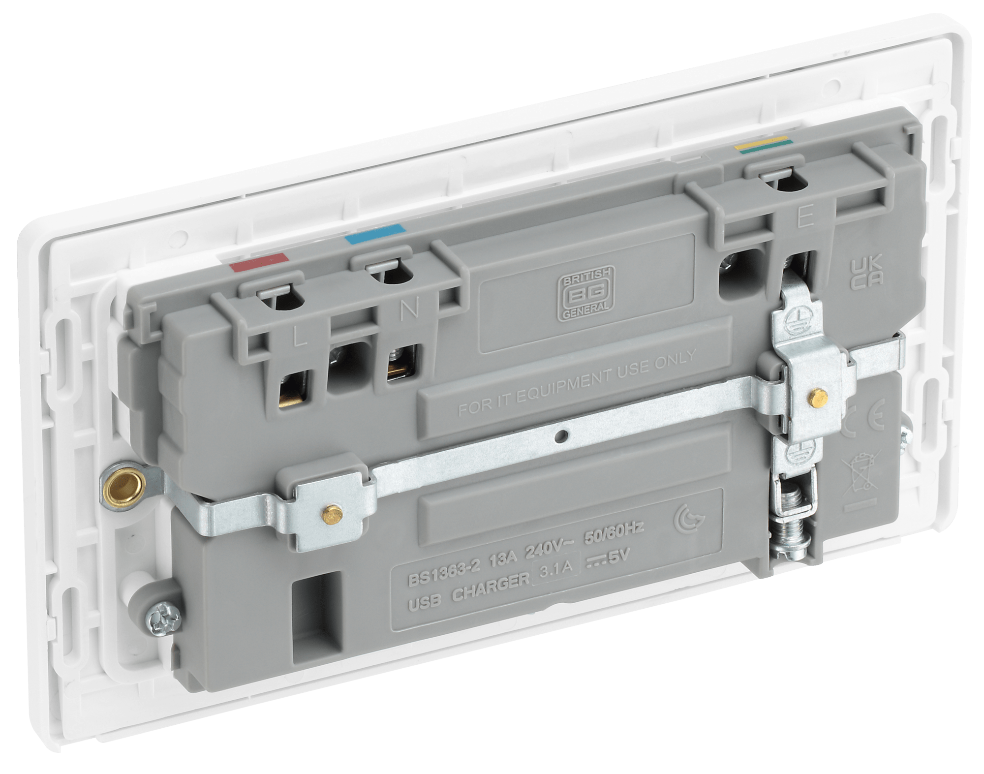 BG Evolve Pearl White Double Switched 13A Power Socket + 2 X USB (3.1A ...