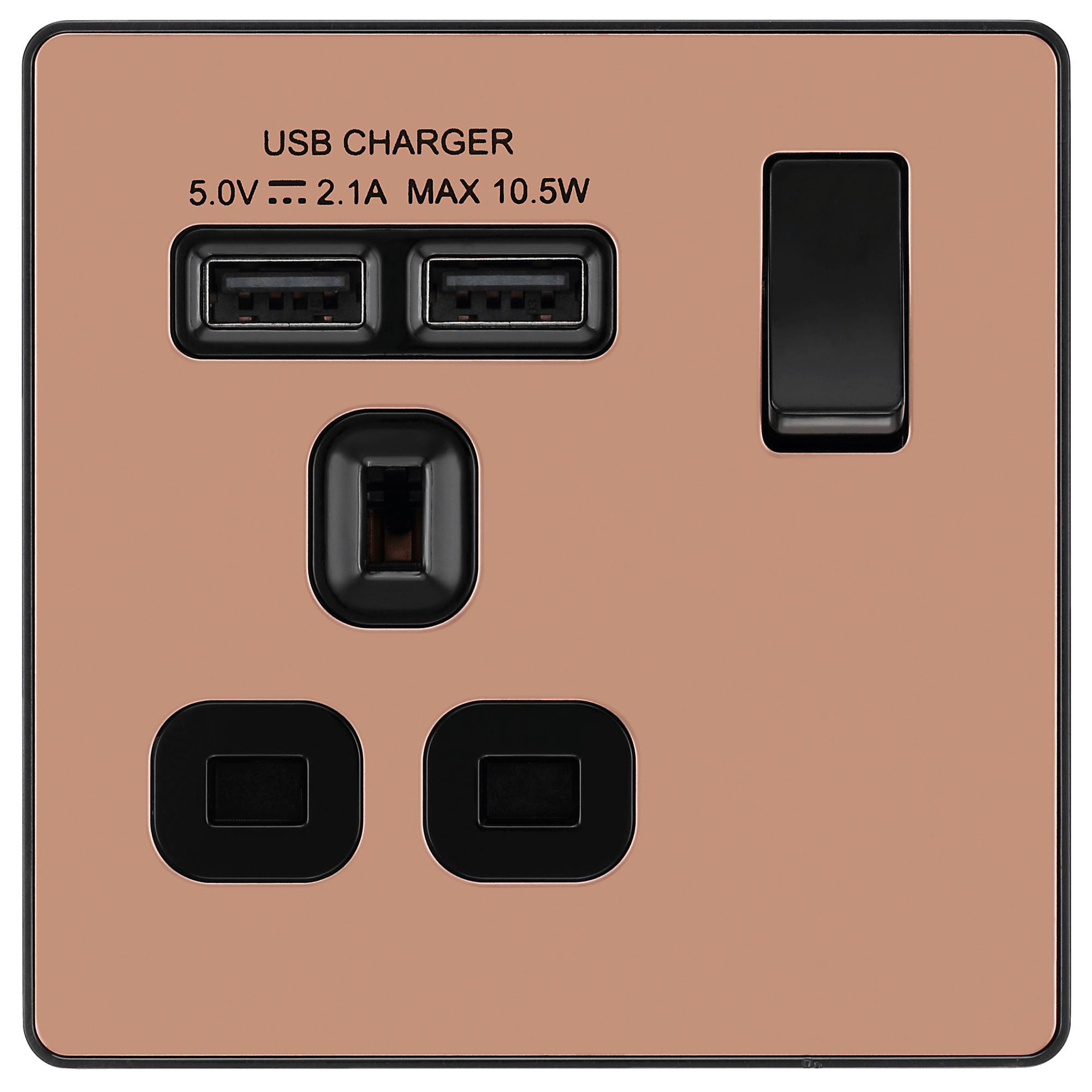 BG Evolve Polished Copper Single Switched 13A Power Socket + 2 X USB ...