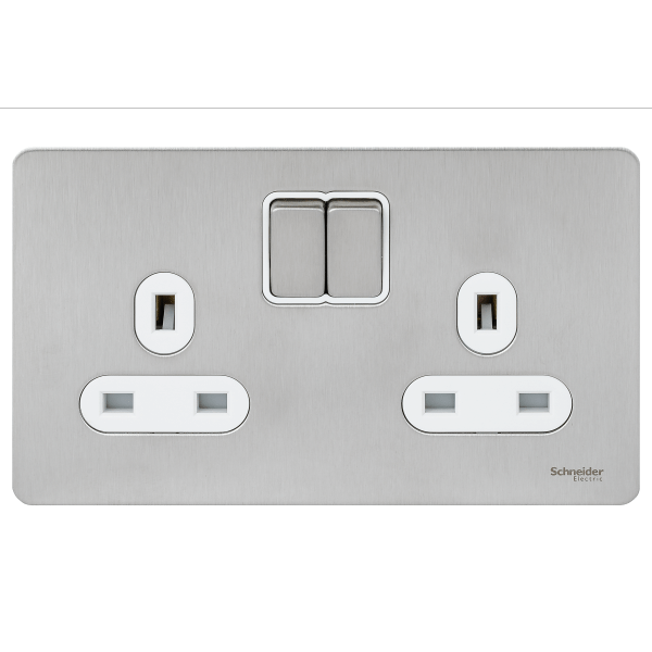 Schneider USFP 13A Double Pole 2G Switched Socket White Insert Stainle ...