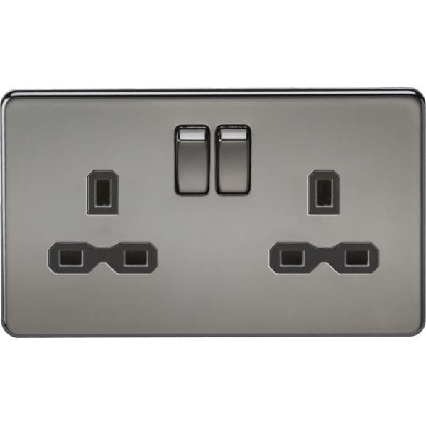 Knightsbridge Screwless 2 Gang Double Socket, Black Nickel with Black ...