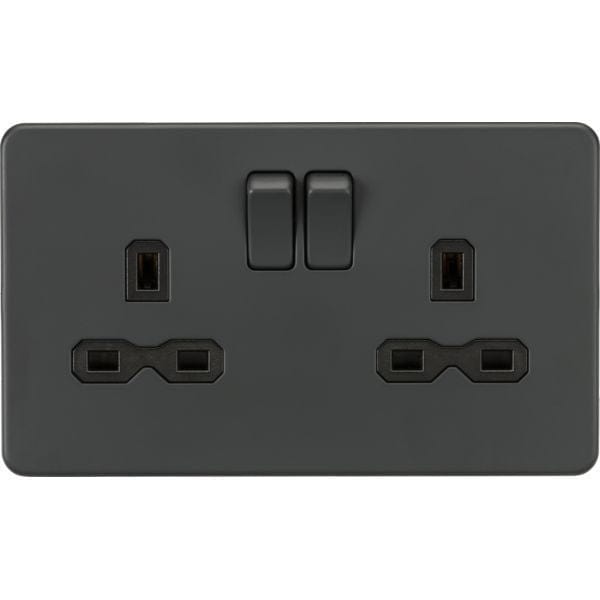 Knightsbridge Screwless 2 Gang Double Socket, Anthracite with Black In ...