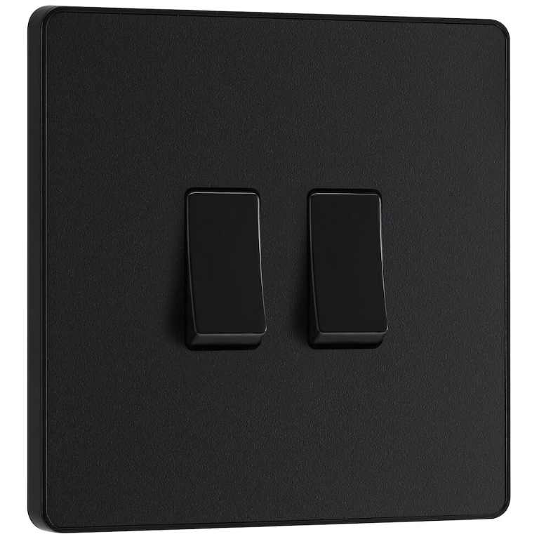 BG Evolve Matt Black Double Light Switch 20A 16AX 2 Way - PCDMB42B ...