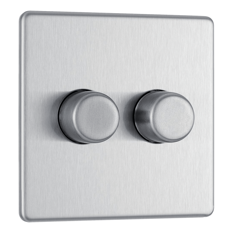 BG Screwless Flatplate Brushed Steel Double Intelligent Led Dimmer Swi ...