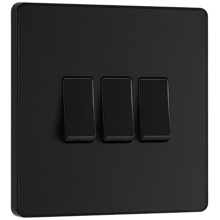 BG Evolve Matt Black Triple Light Switch 20A 16AX 2 Way - PCDMB43B ...