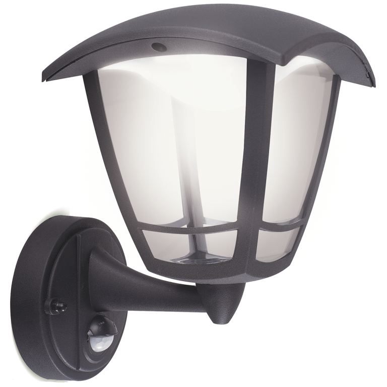 Luceco 8W Integrated LED Top Outdoor Wall Lantern with PIR - Black - L ...