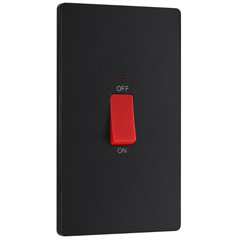 BG Evolve Matt Black 45A Large Plate 2-Pole Switch With LED Power Indi ...